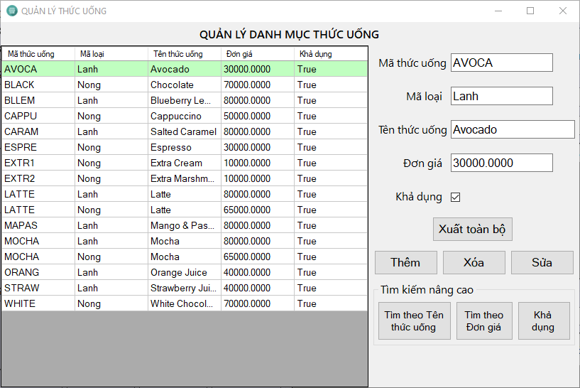 QuanLyQuanCaPhe | Một ứng dụng Quản lý quán cà phê dành cho cửa hàng quy mô vừa và nhỏ